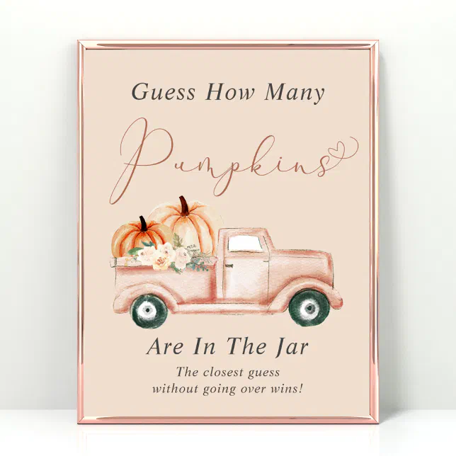 Guess How Many Pumpkins Baby Shower Game Poster | Zazzle