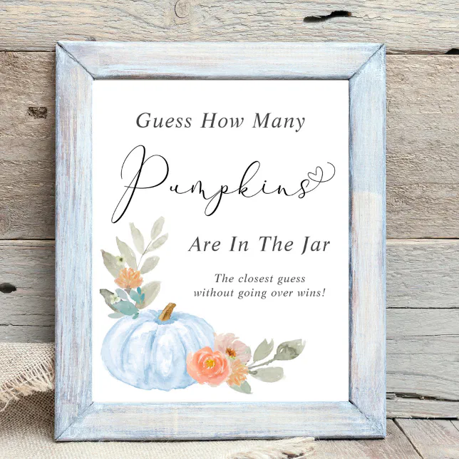 Guess How Many Pumpkins Baby Shower Game Poster | Zazzle