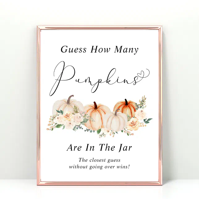 Guess How Many Pumpkins Baby Shower Game Poster | Zazzle