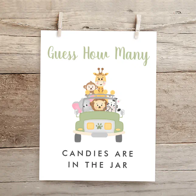 Guess How Many Safari Baby Shower Game Sign | Zazzle