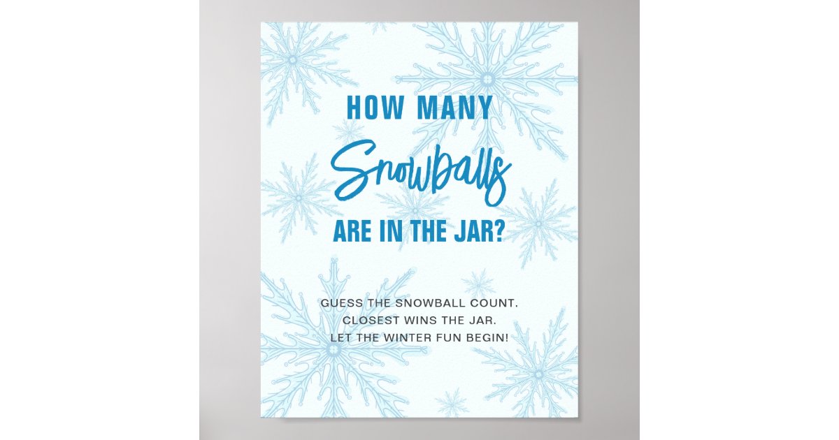 Guess How Many Snowballs Winter Baby Shower Poster | Zazzle