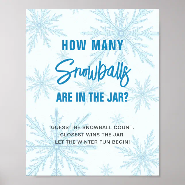 Guess How Many Snowballs Winter Baby Shower Poster | Zazzle