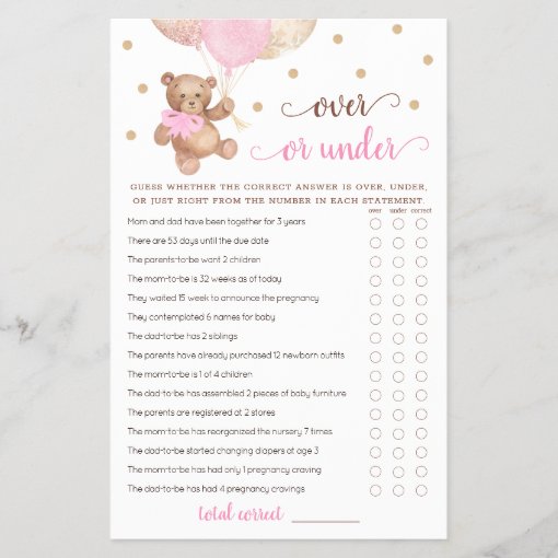 Guess Over or Under Game Baby Shower Teddy Bear | Zazzle
