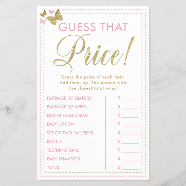 Guess That Price Baby Shower Game Flyer | Zazzle