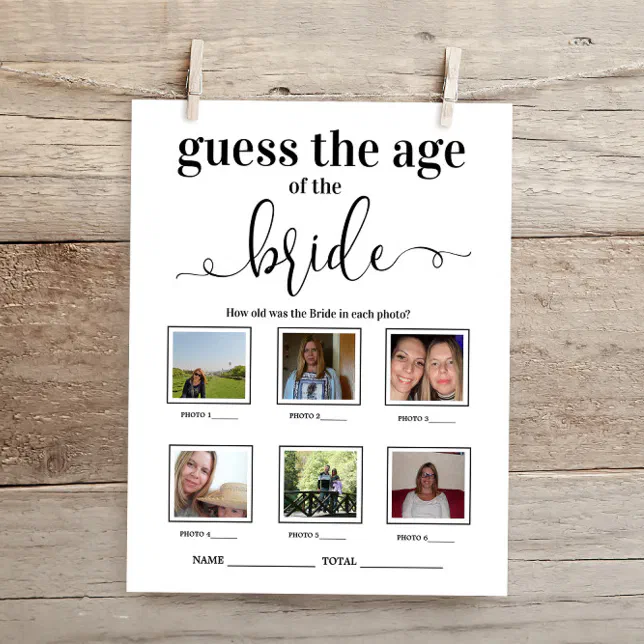 Guess the age of the Bride Bridal Shower Game | Zazzle