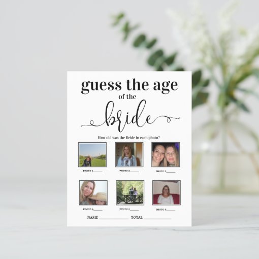 Guess the age of the Bride Bridal Shower Game | Zazzle