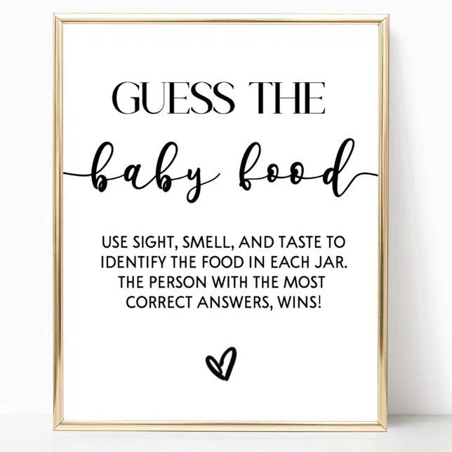 Guess The Baby Food Baby Shower Game Sign | Zazzle