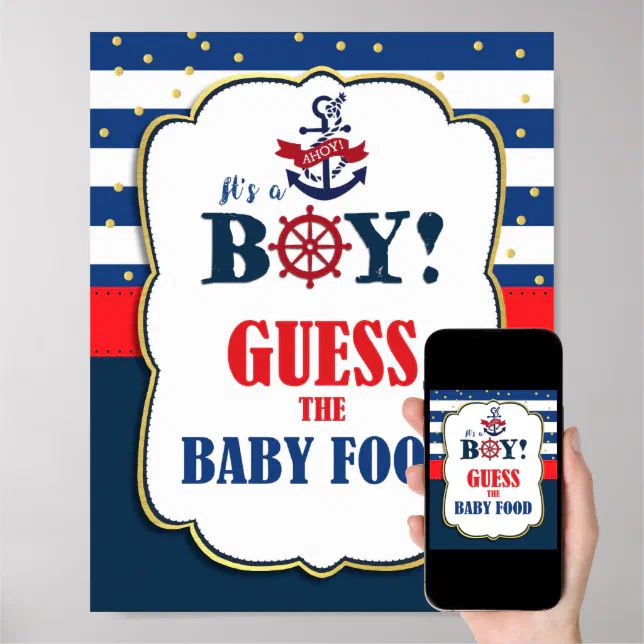 Guess the Baby Food Nautical Baby Shower Game Sign | Zazzle