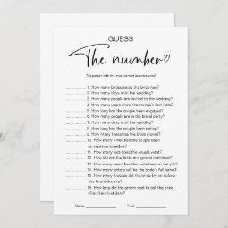 Guess The Number Bridal Shower Game Invitation | Zazzle