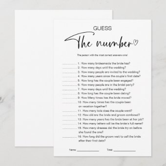 Guess The Number Bridal Shower Game Invitation | Zazzle