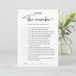 Guess The Number Bridal Shower Game Invitation | Zazzle