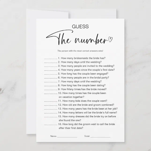 Guess The Number Bridal Shower Game Invitation | Zazzle