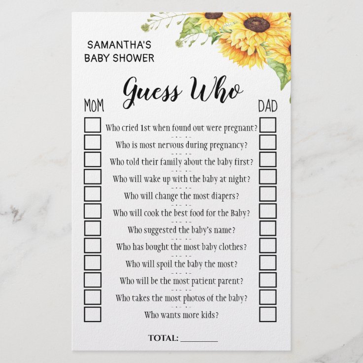 Guess who baby shower english spanish game card flyer | Zazzle