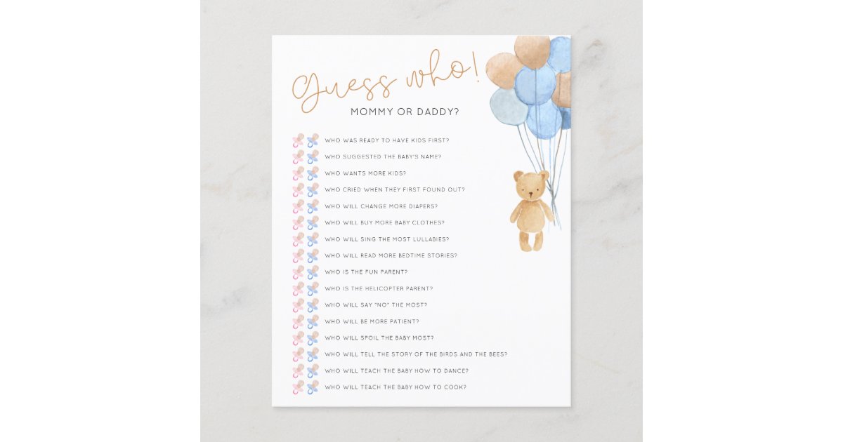 Guess Who Baby Shower Game | Zazzle