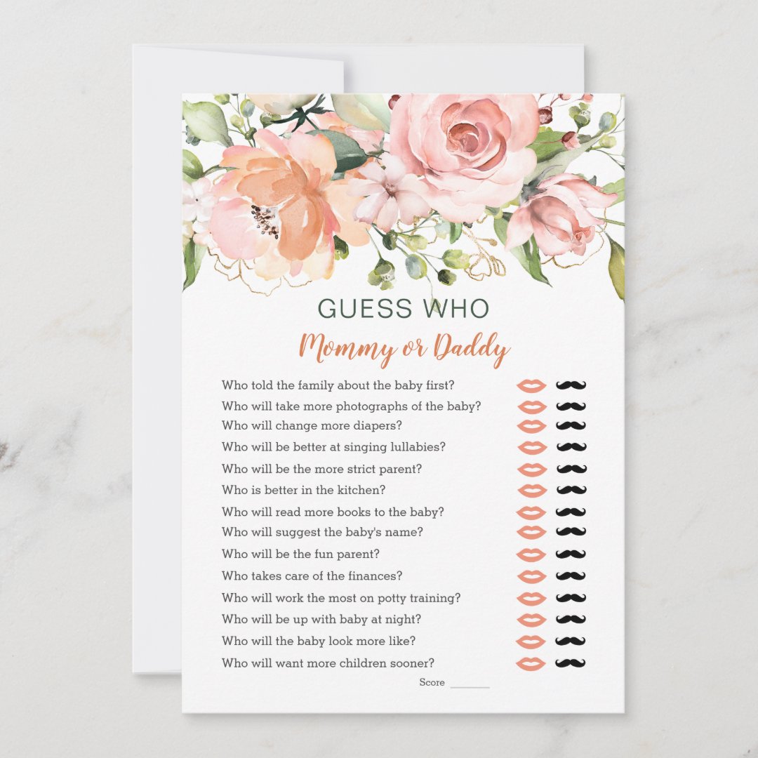 Guess Who Baby Shower Game Floral Greenery Invitation | Zazzle