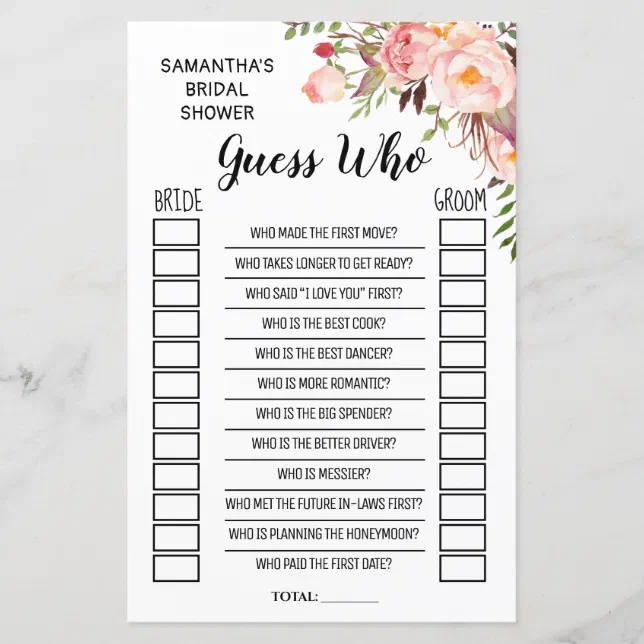Guess who bridal shower english spanish game | Zazzle