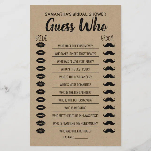 Guess who bridal shower english spanish game | Zazzle