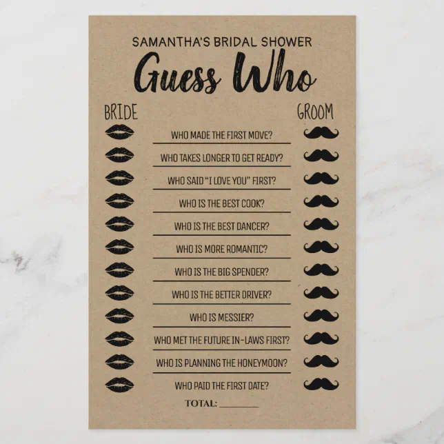 Guess who bridal shower english spanish game | Zazzle