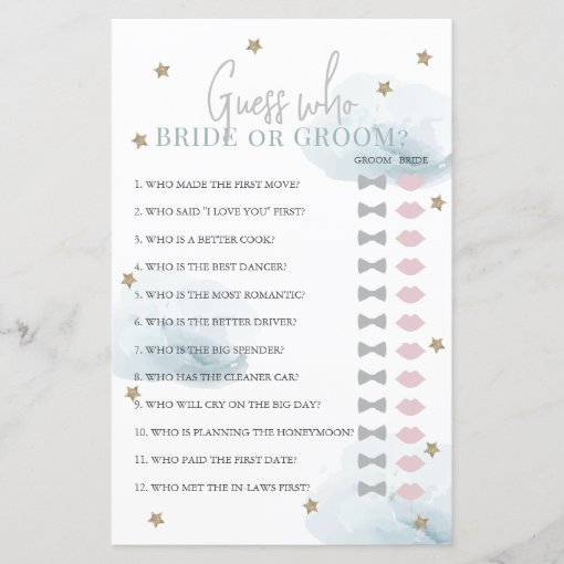 Guess Who Bride or Groom Blue Bridal Shower Game | Zazzle
