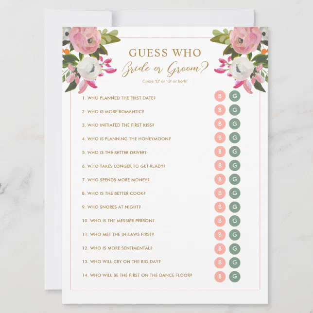 Guess Who Bride or Groom Bridal Shower Game Invitation | Zazzle