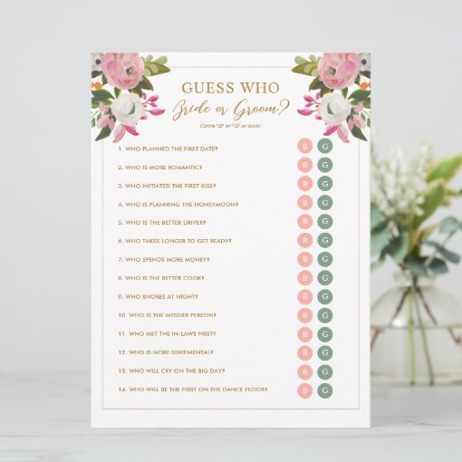 Guess Who Bride or Groom Bridal Shower Game Invitation | Zazzle