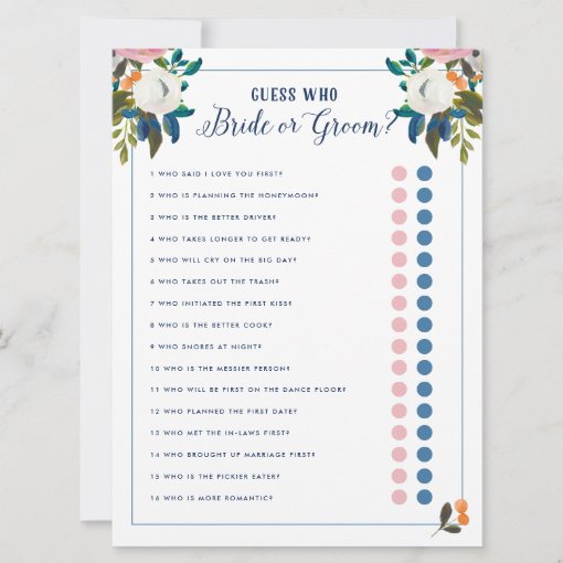 Guess Who Bride or Groom Bridal Shower Game Invitation | Zazzle