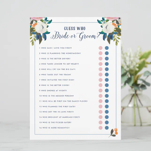 Guess Who Bride or Groom Bridal Shower Game Invitation | Zazzle