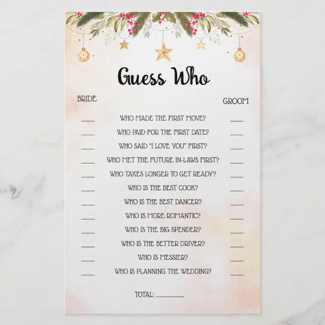 Guess Who Christmas Bridal Shower Game Card Flyer | Zazzle