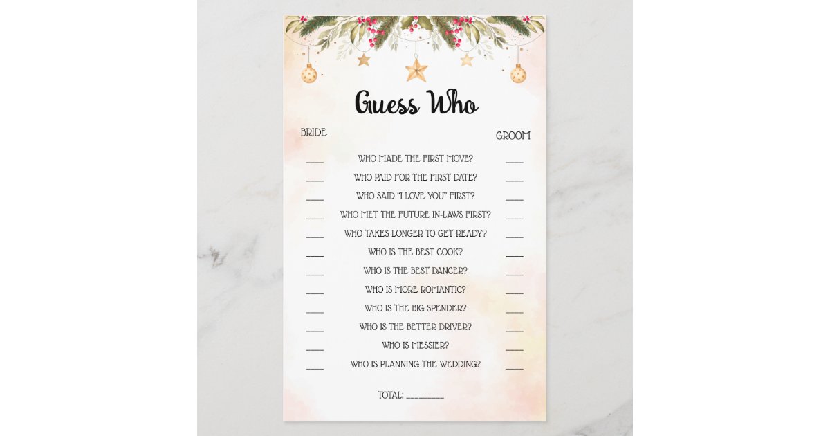 Guess Who Christmas Bridal Shower Game Card Flyer | Zazzle
