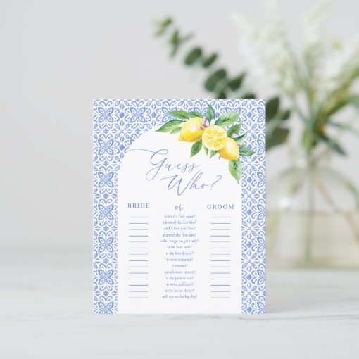 Guess Who Lemon Positano Bridal Shower Game | Zazzle
