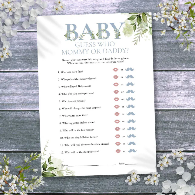 Guess Who Mommy Daddy Greenery Baby Shower Game Invitation | Zazzle