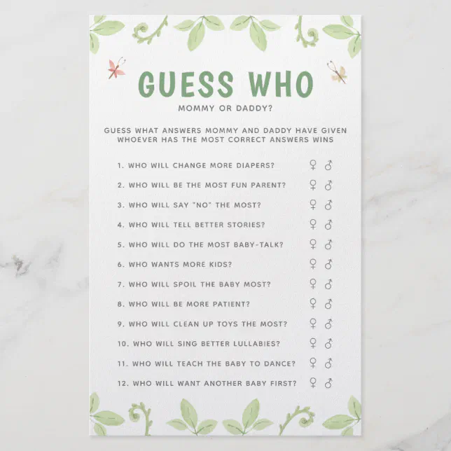 Guess Who Mommy Or Daddy Dinosaur Game Baby Shower Flyer | Zazzle