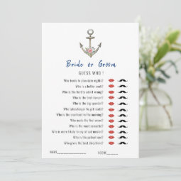 'Guess Who' Nautical Anchor Bridal Shower game Invitation | Zazzle