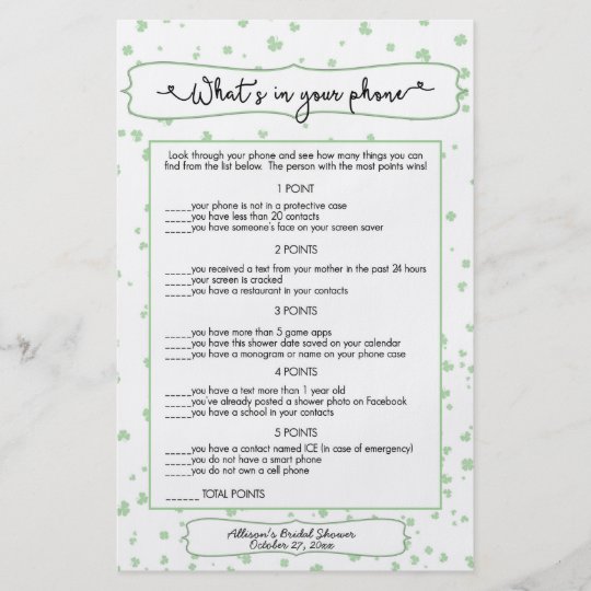 Guess who + phone games, irish bridal shower 3991 flyer | Zazzle.com