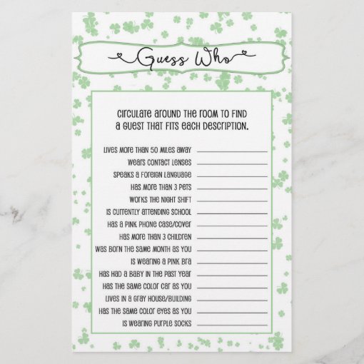 Guess who + phone games, irish bridal shower 3991 flyer | Zazzle