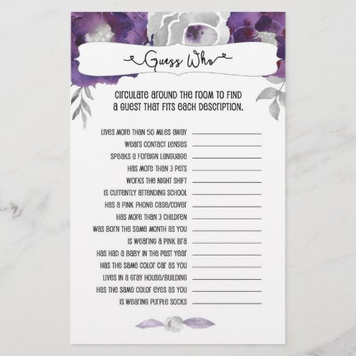 Guess who + phone games, purple gray floral 3963 | Zazzle