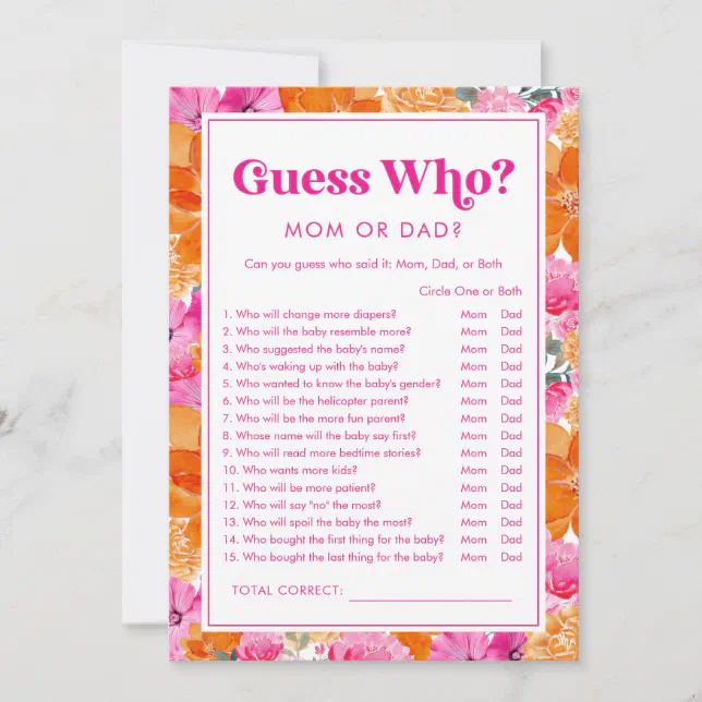 Guess Who Pink & Floral Baby Shower Game Invitation | Zazzle