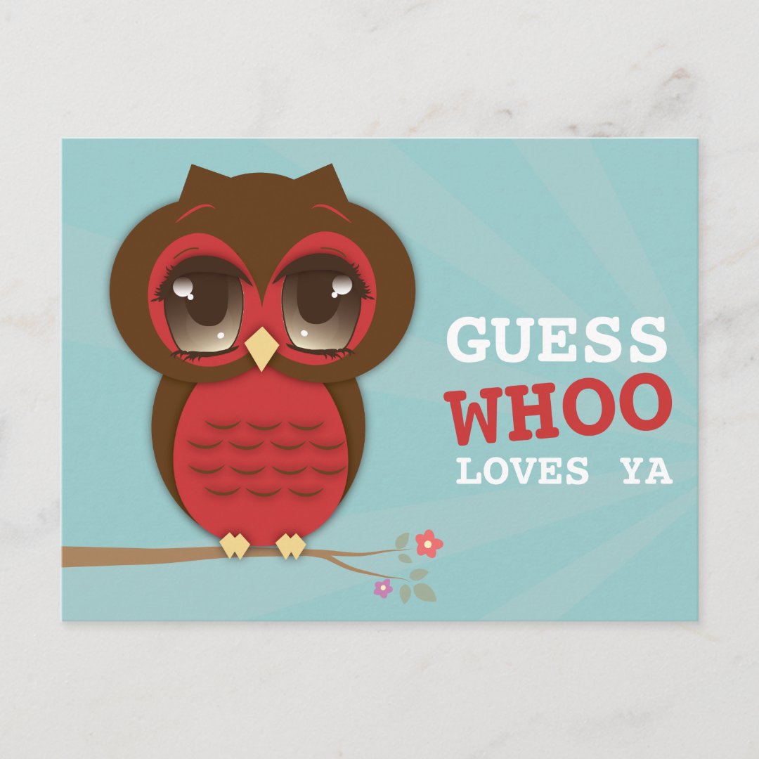Guess Whoo Loves Ya Cute Owl Postcard | Zazzle