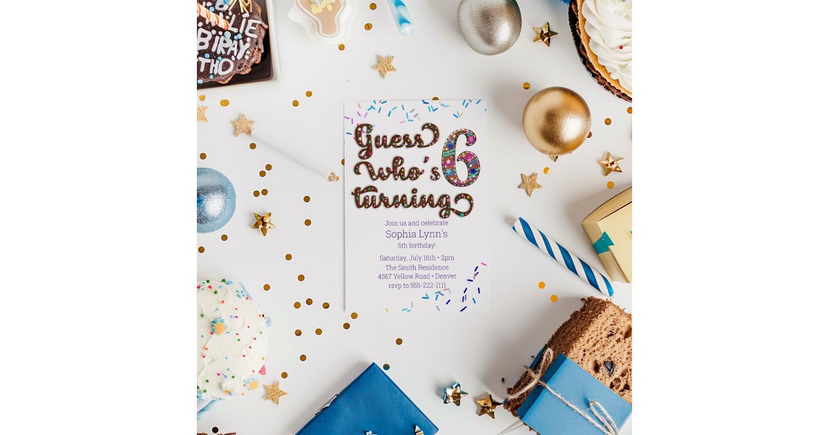 Guess Who's Turning 6 Sprinkles Cookie Invitation | Zazzle