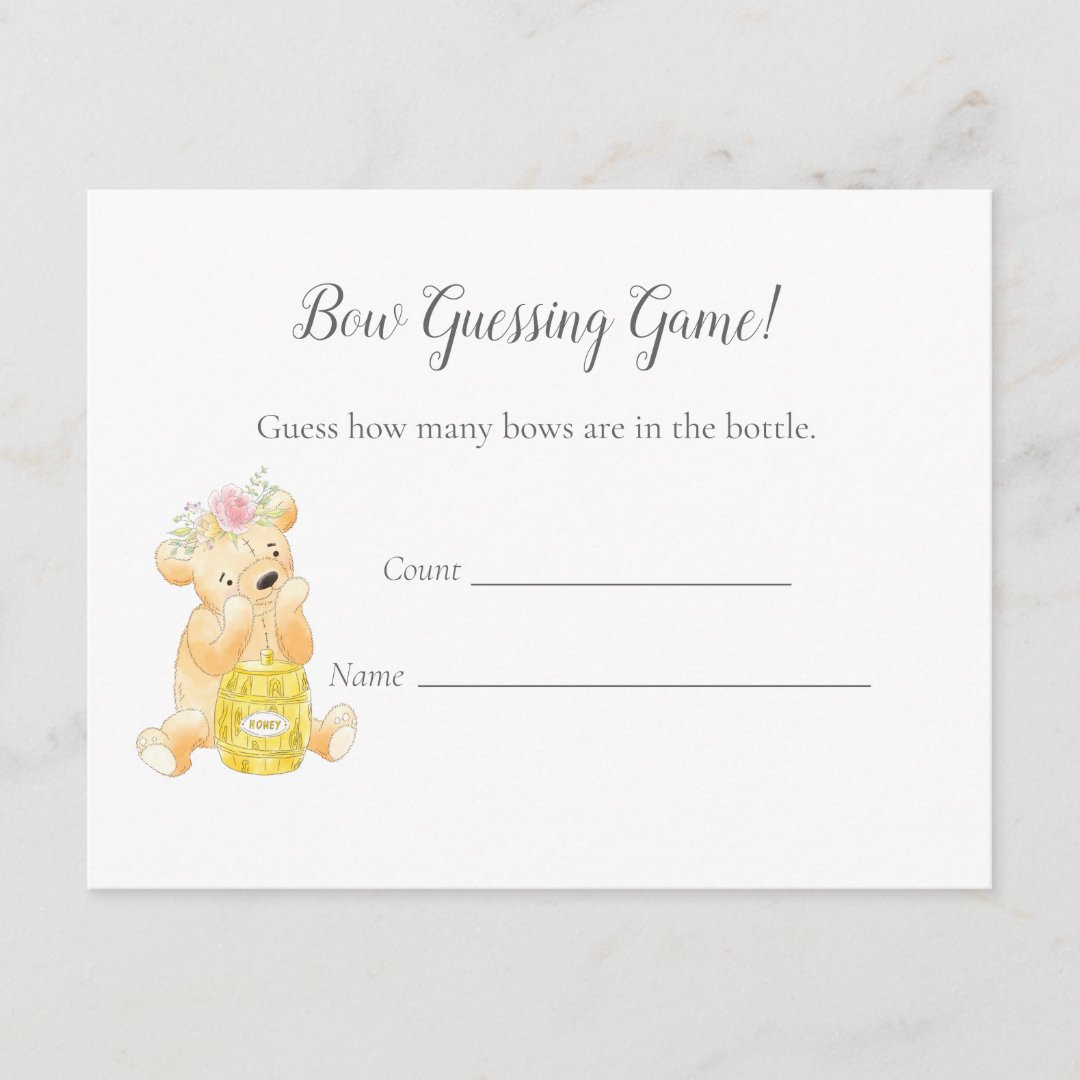 Guessing Count Game Girl Teddy Bear and Bee Enclosure Card | Zazzle