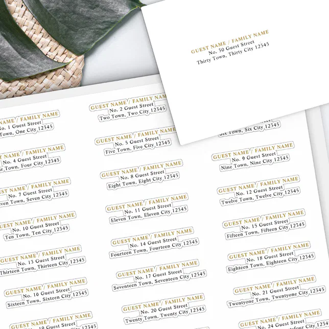 Guest Address List Black and Gold 30x Address Sticker | Zazzle