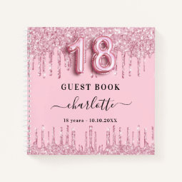 Guest book 18th birthday blush pink glitter name | Zazzle