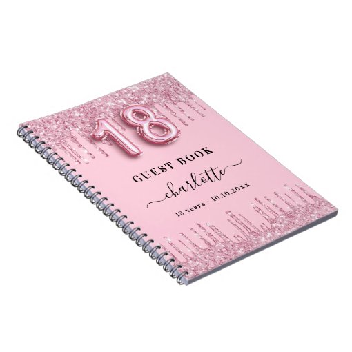 Guest book 18th birthday pink glitter drips name | Zazzle