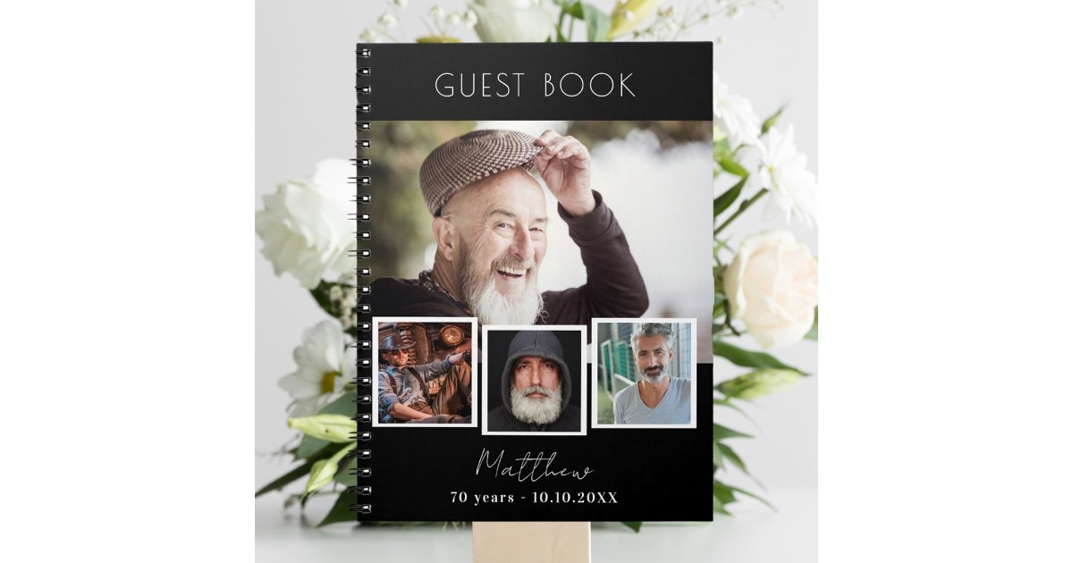 Guest book birthday black white photo collage | Zazzle