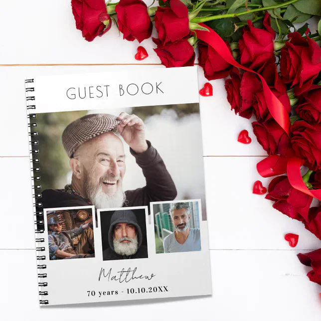 Guest book birthday white photo collage | Zazzle