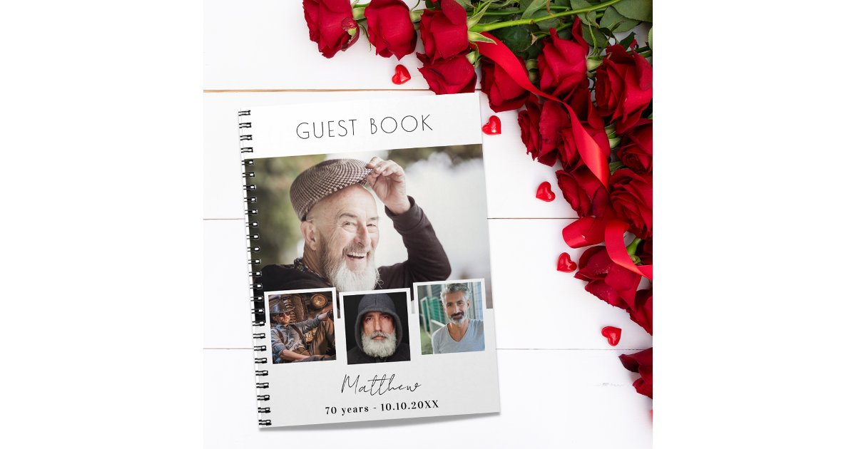 Guest book birthday white photo collage | Zazzle