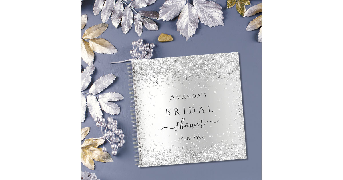 Guest book bridal shower silver glitter sparkles | Zazzle