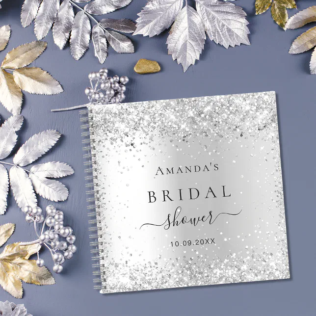 Guest book bridal shower silver glitter sparkles | Zazzle