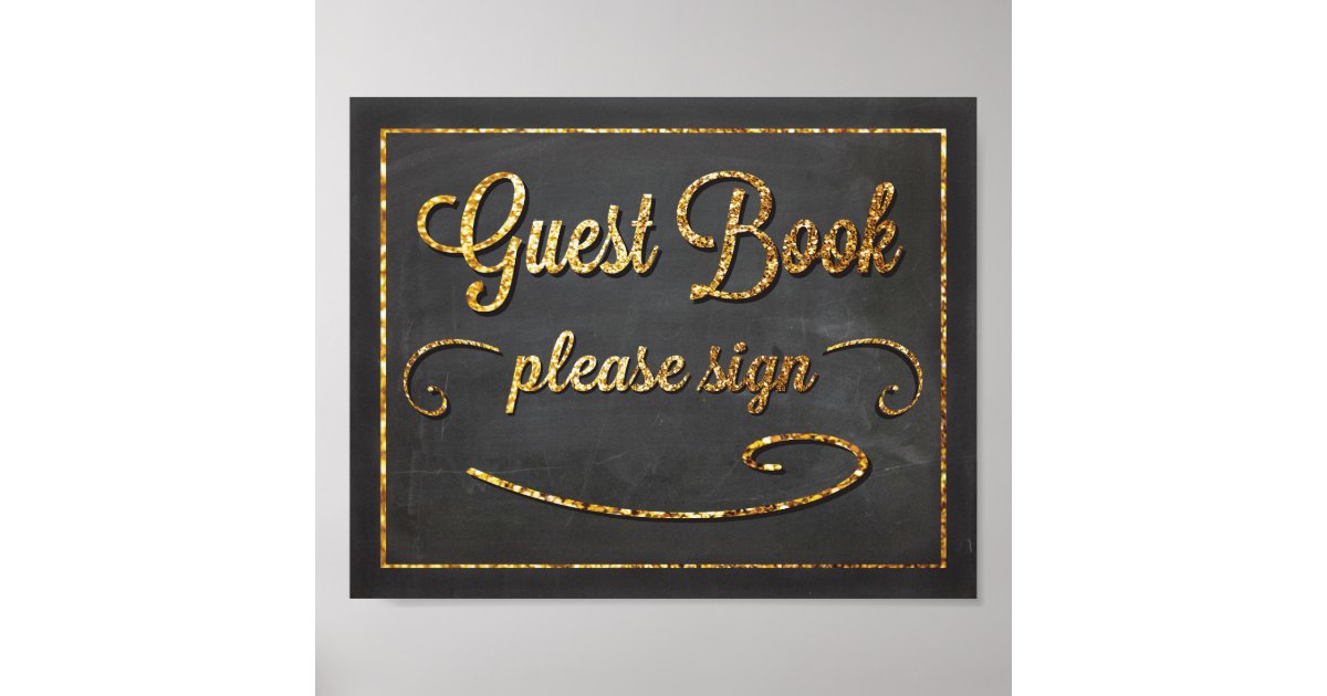 Guest Book Chalkboard and Gold Glitter Sign | Zazzle