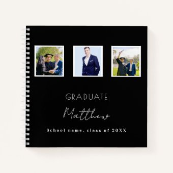 Guest book graduation black white photo name | Zazzle